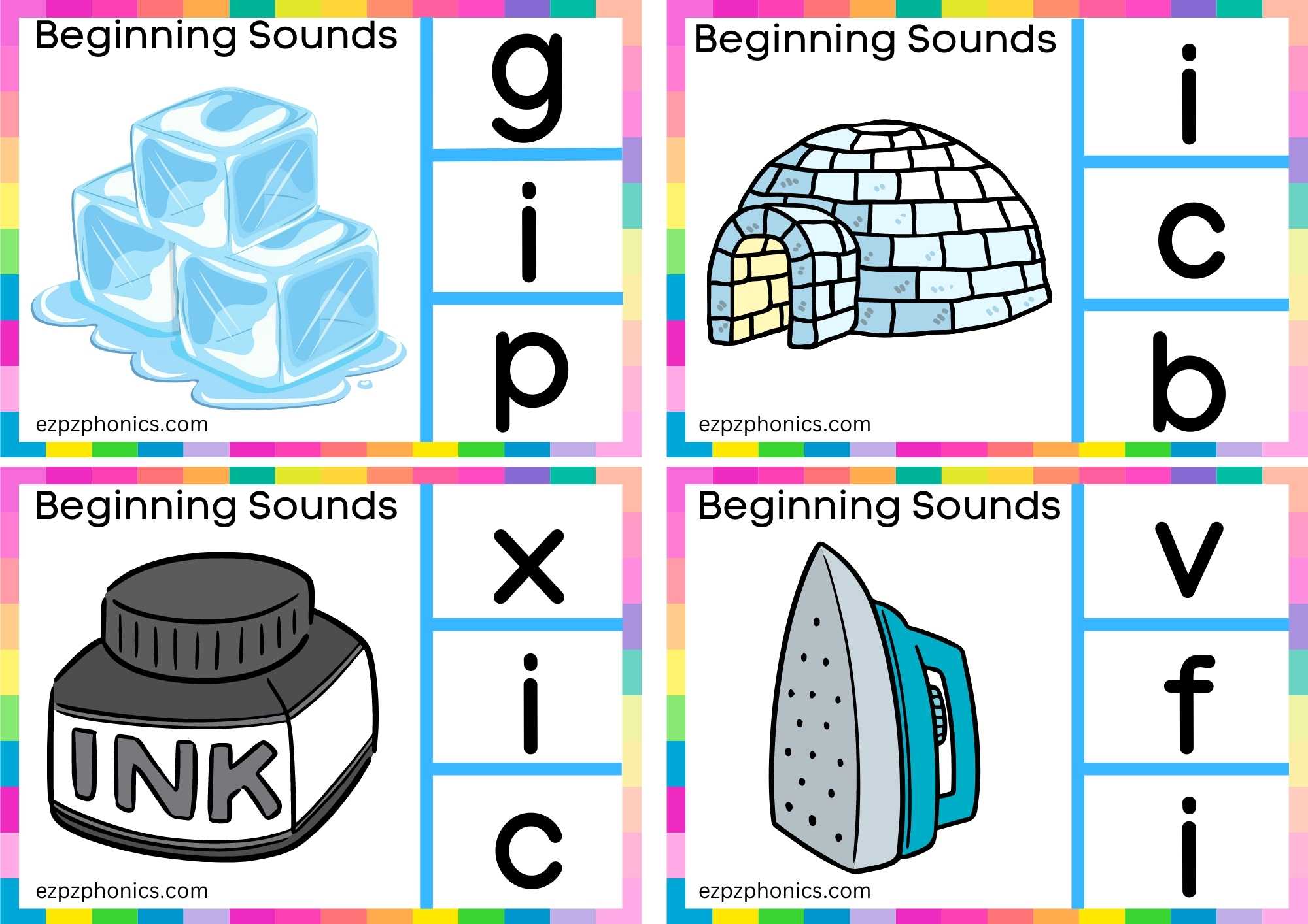 Letter I Look At The Image And Clip The Correct Letter Clip Cards Group 1 - ezpzphonics.com